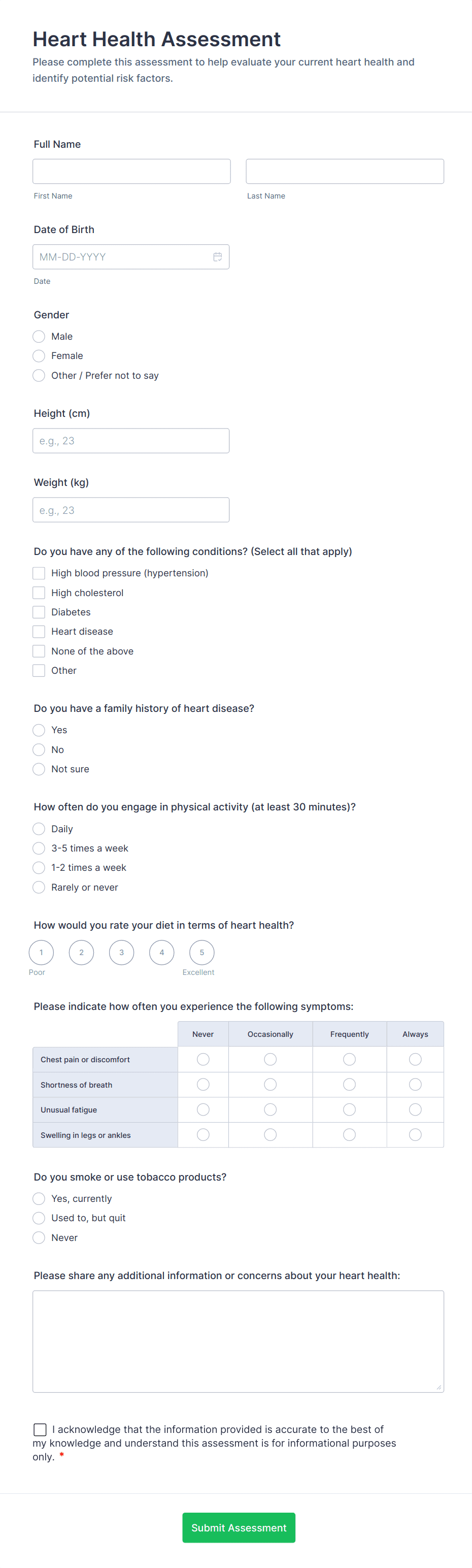 Heart Health Assessment Form Template | Jotform