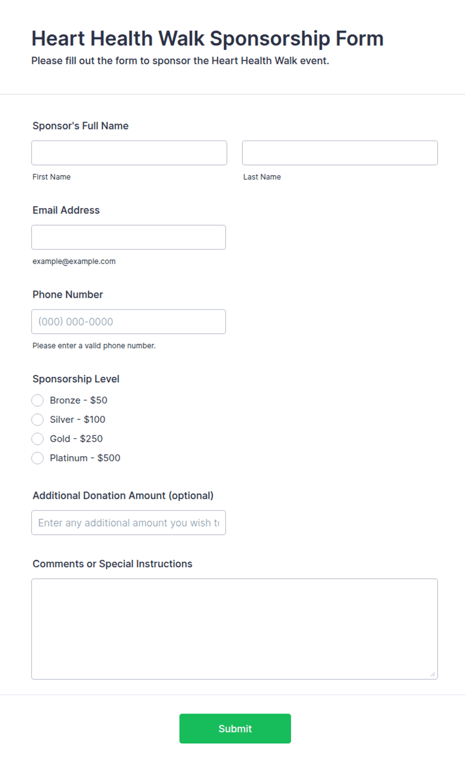 Heart Health Walk Sponsorship Form Template | Jotform