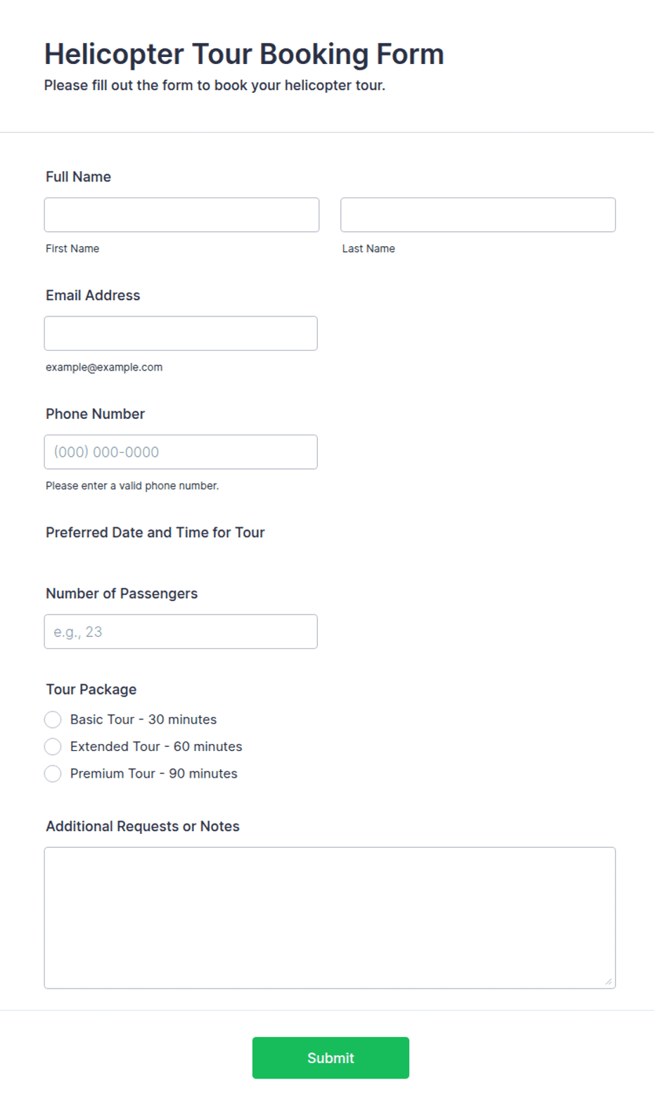 Helicopter Tour Booking Form Template | Jotform