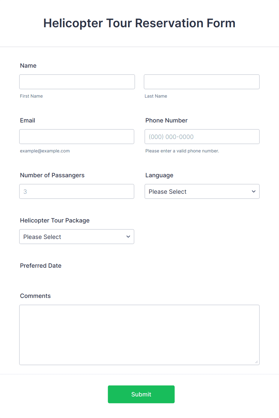 Helicopter Tour Reservation Form Template | Jotform