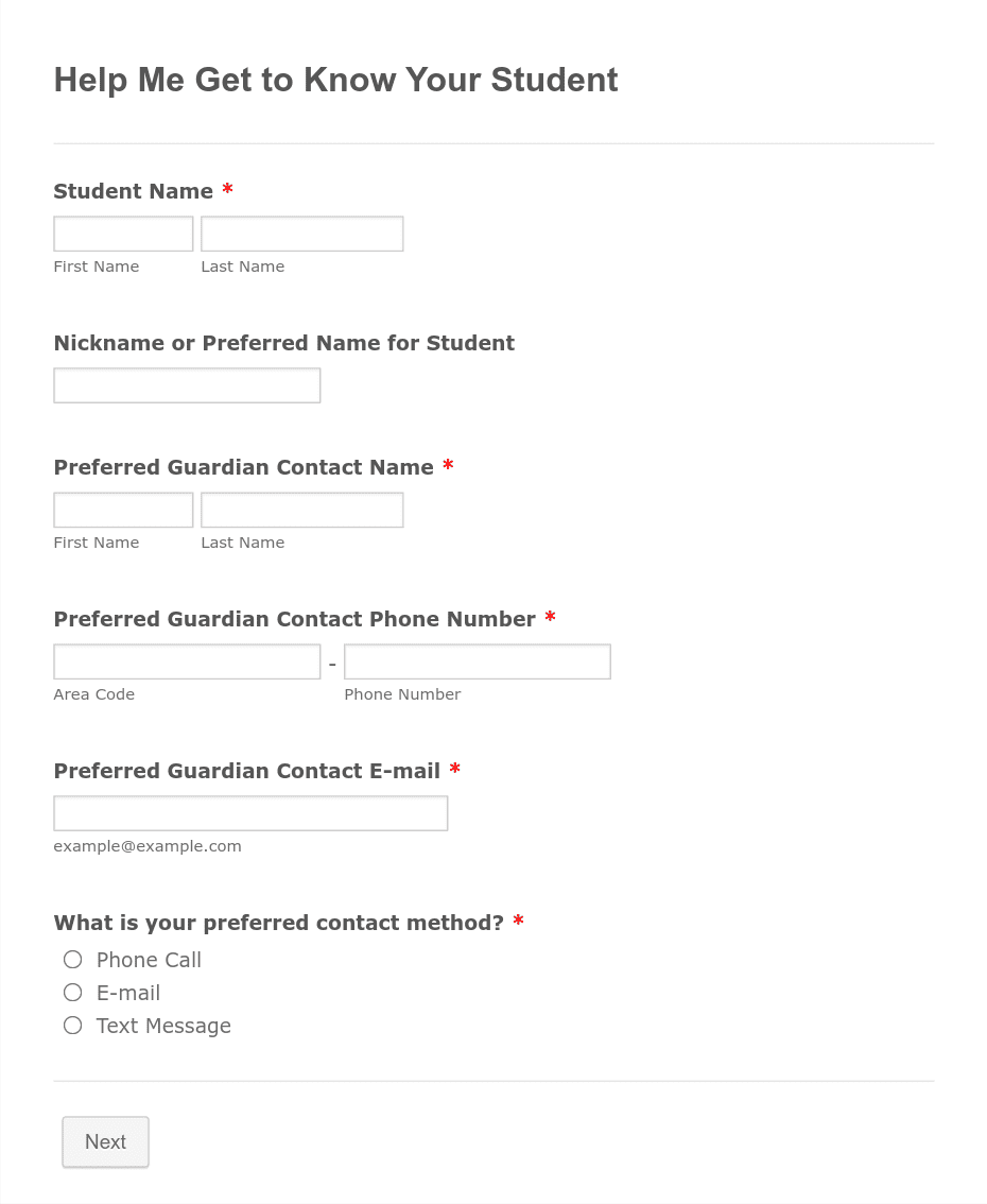 Help Me Get to Know Your Student Form Template | Jotform