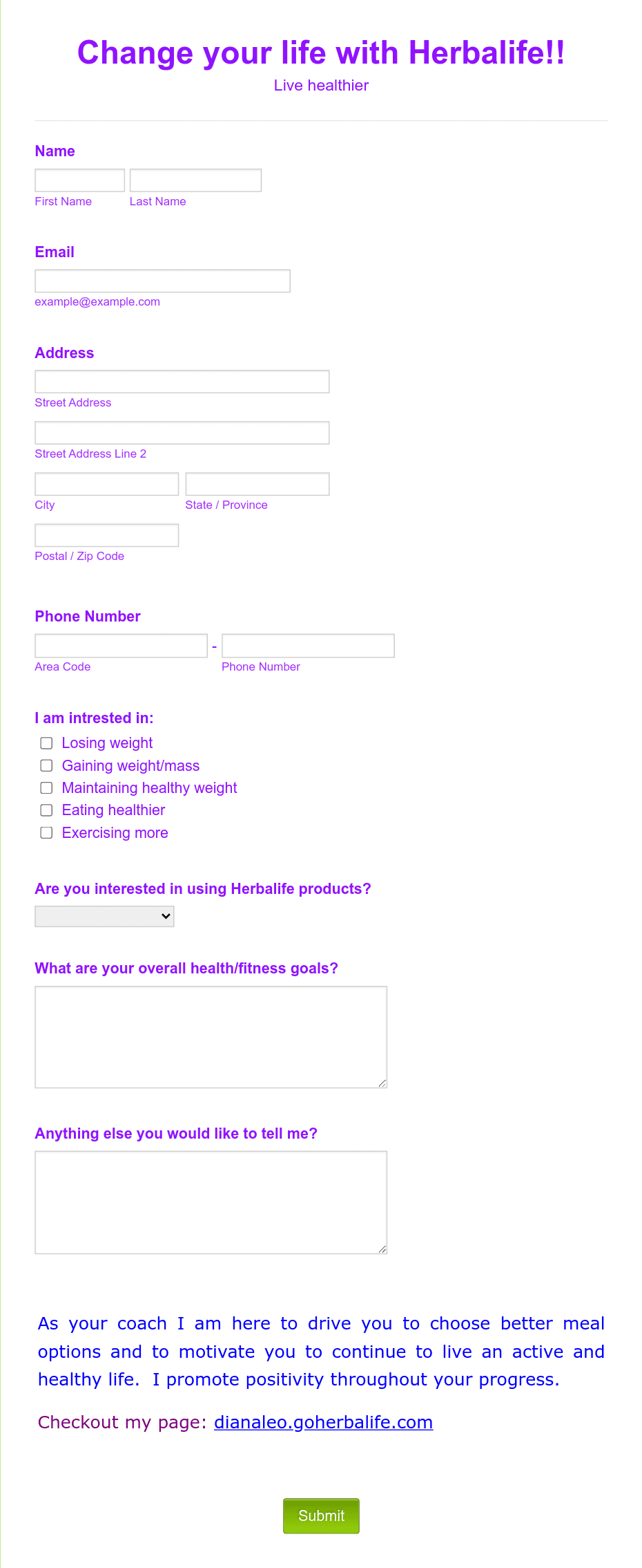 Herbalife Questionnaire Form Template | Jotform