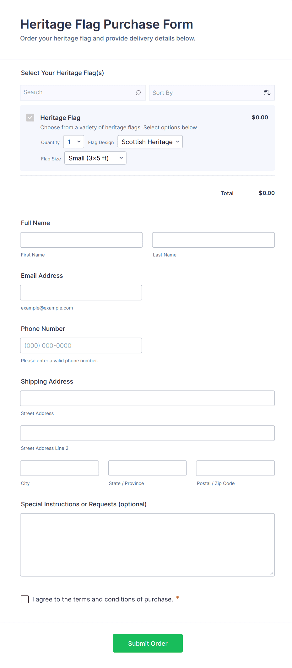 Heritage Flag Purchase Form Template | Jotform