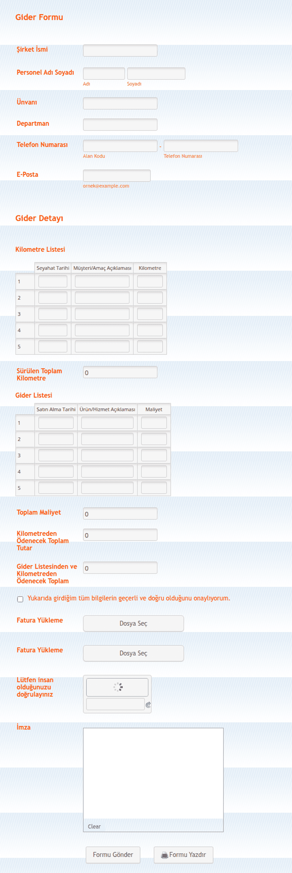 Hesaplamalı Masraf Geri Ödeme Formu Örneği | Jotform
