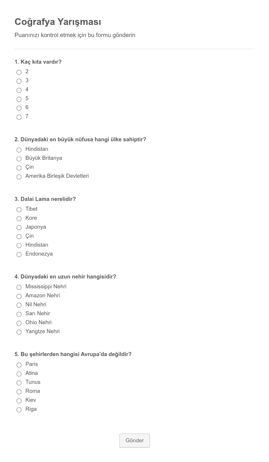 Hesaplamalı Sınav Form Şablonu | Jotform