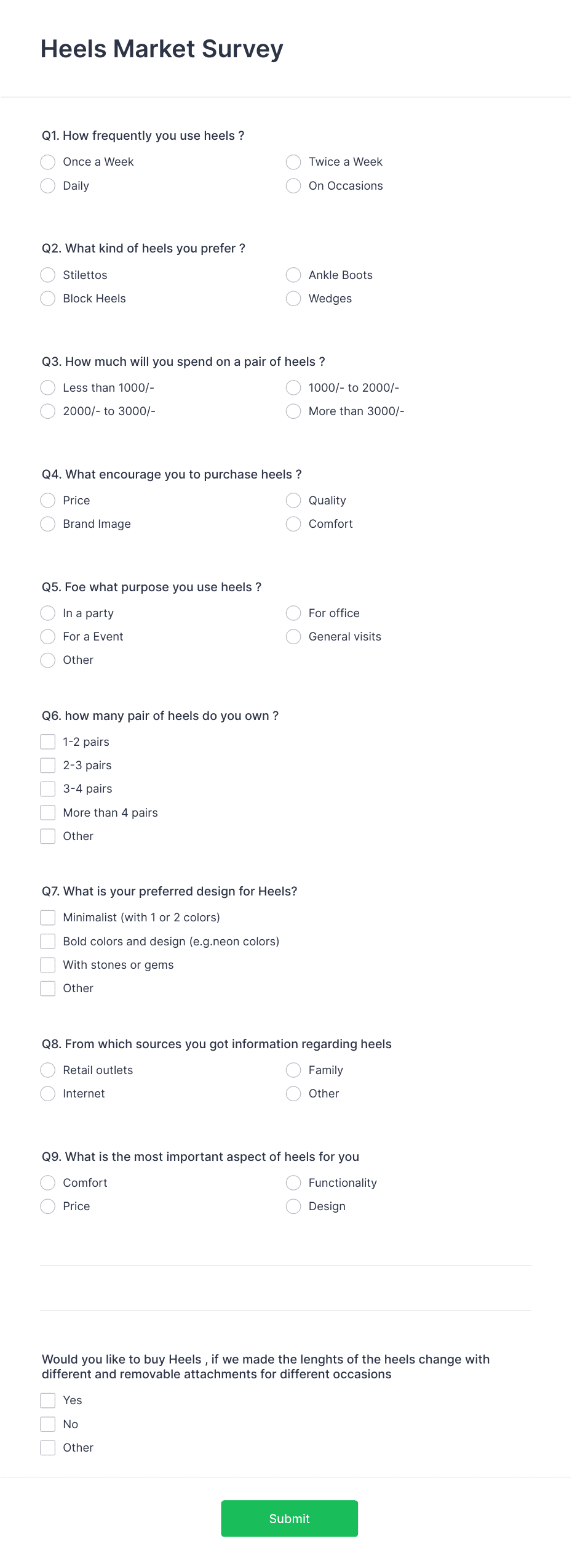 High Heels Market Survey Form Template | Jotform