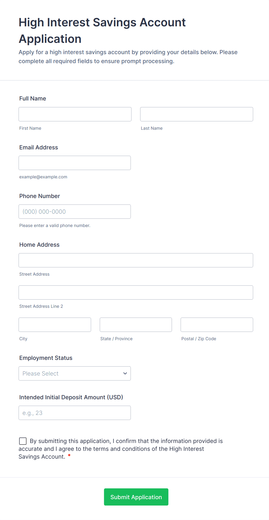 High Interest Savings Account Application Form Template | Jotform