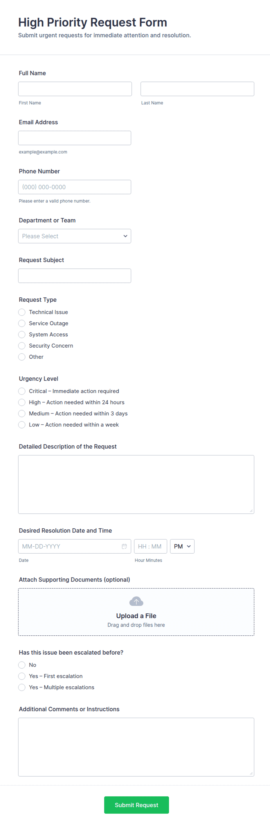 High Priority Request Form Template | Jotform