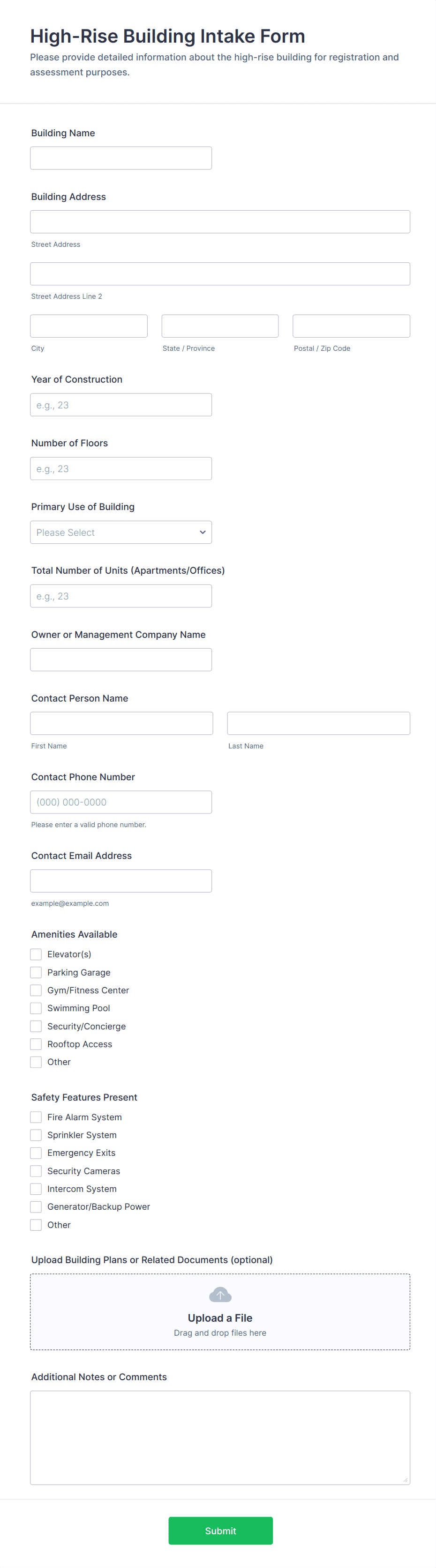High-Rise Building Intake Form Template | Jotform