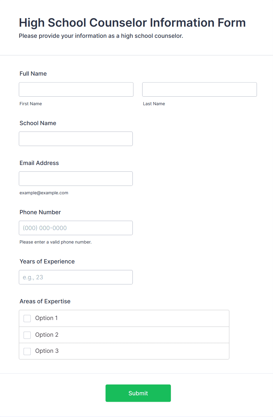 High School Counselor Information Form Template | Jotform