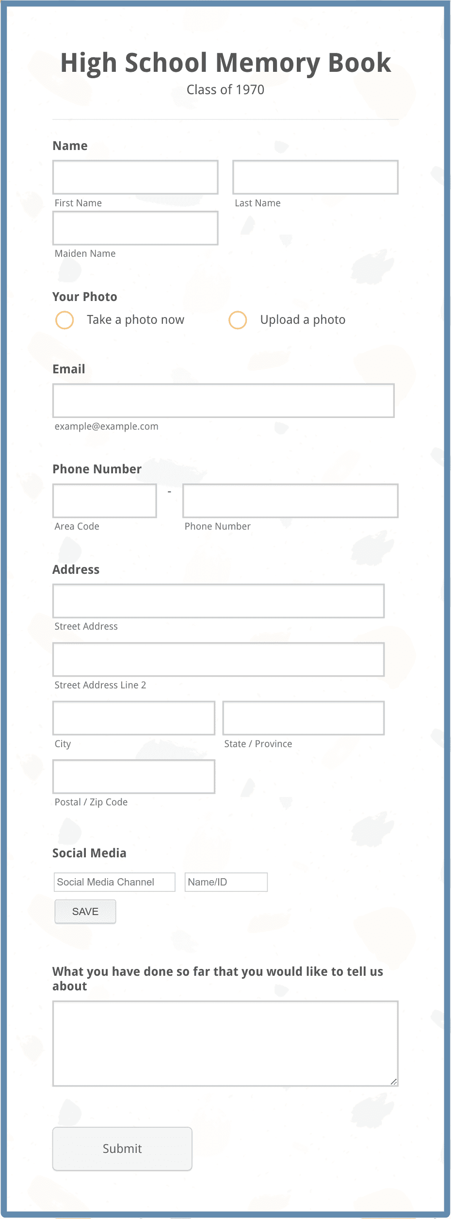 High School Memory Book Form Template | Jotform