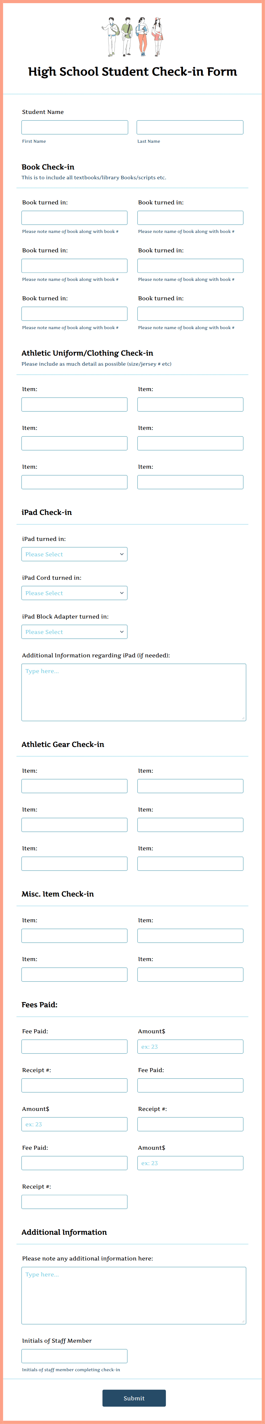 High School Student Check-in Form Template | Jotform