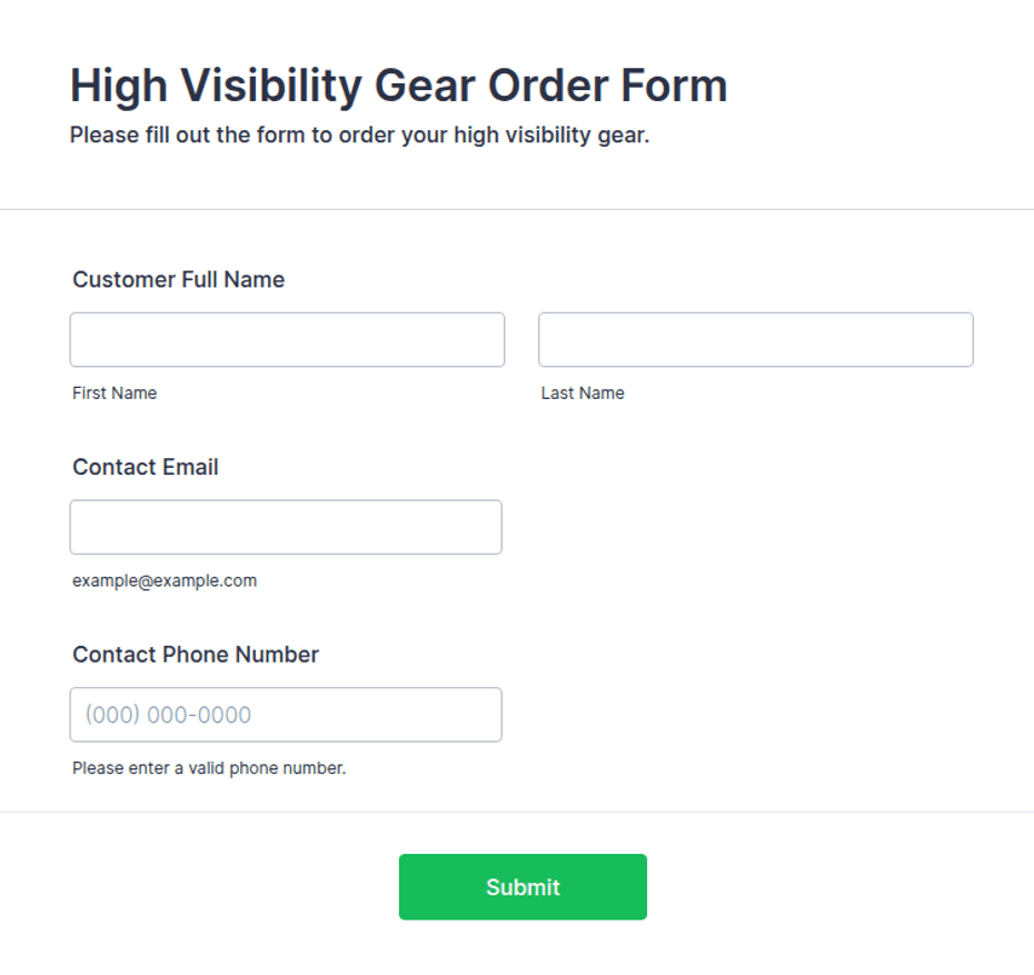 High Visibility Gear Order Form Template | Jotform