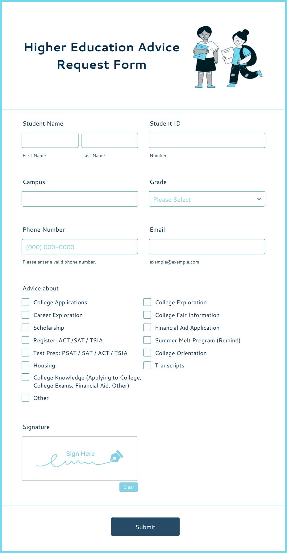 Higher Education Advice Request Form Template | Jotform