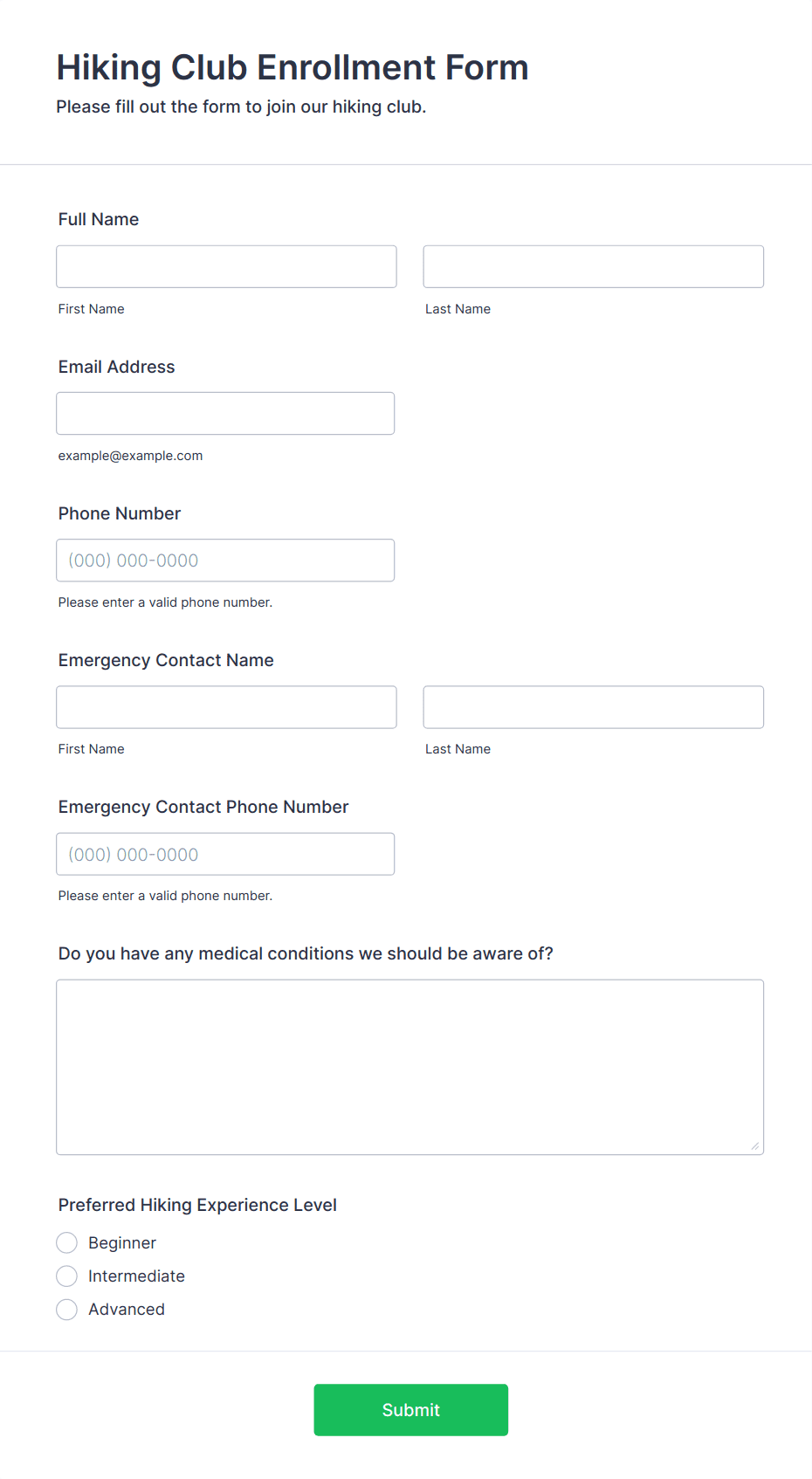 Hiking Club Enrollment Form Template | Jotform