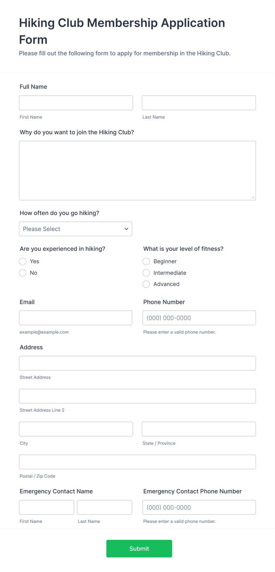 Hiking Club Membership Application Form Template | Jotform