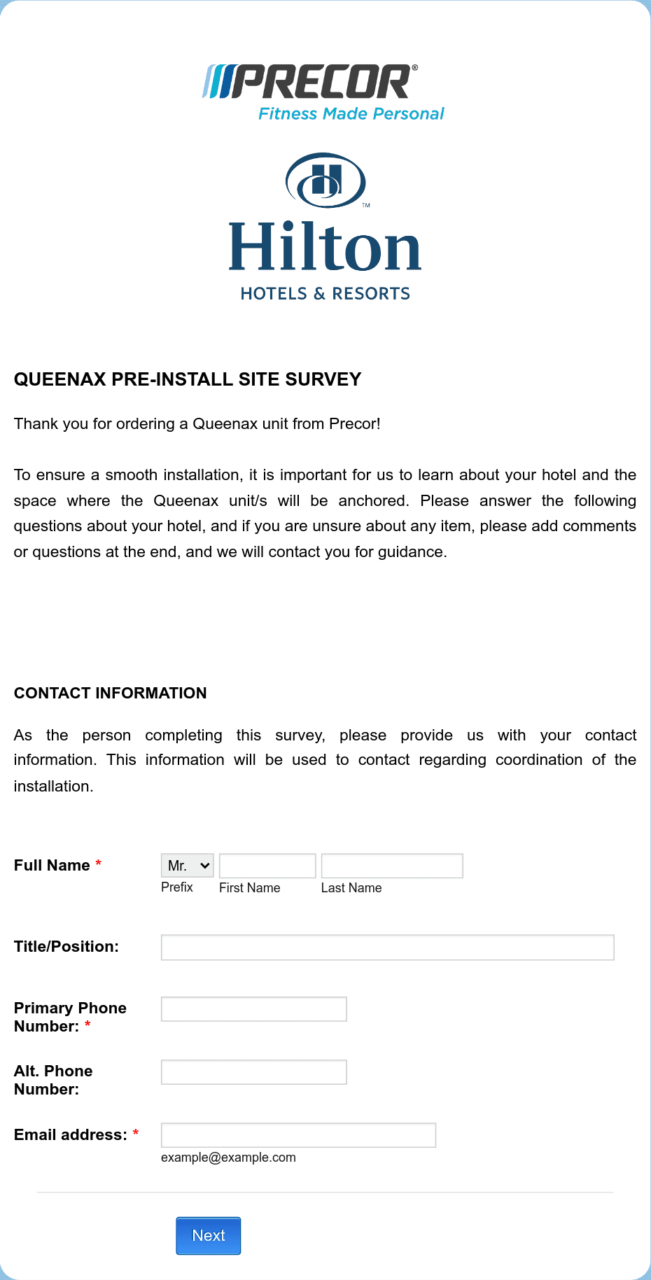 Hilton 5FFF / QX Pre-Install Site Survey Form Template | Jotform