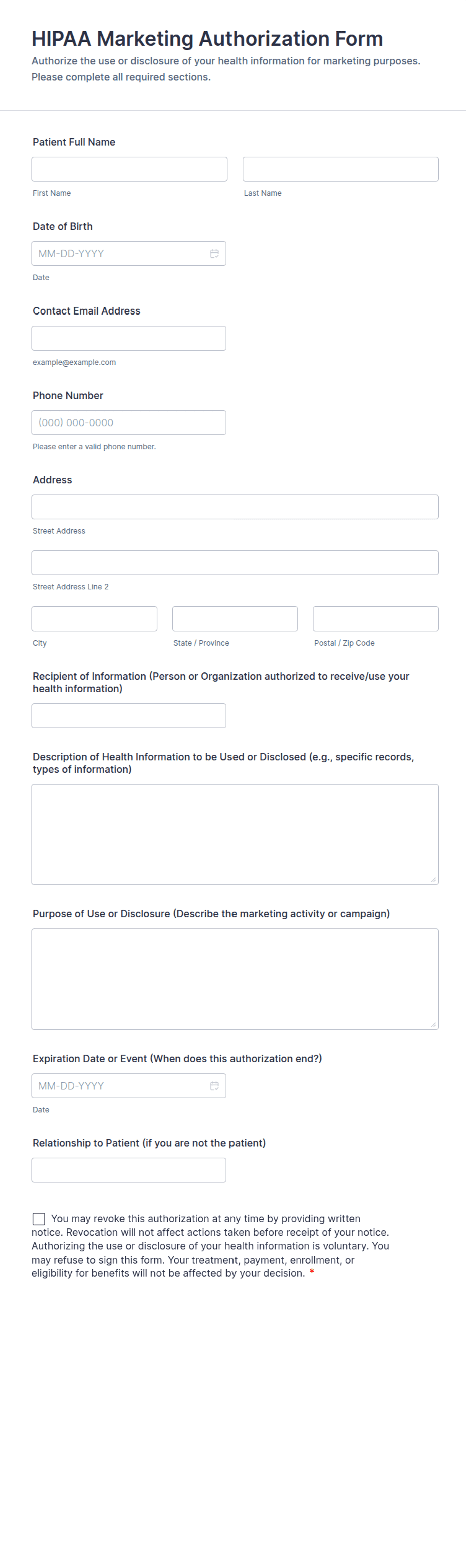 HIPAA Marketing Authorization Form Template | Jotform