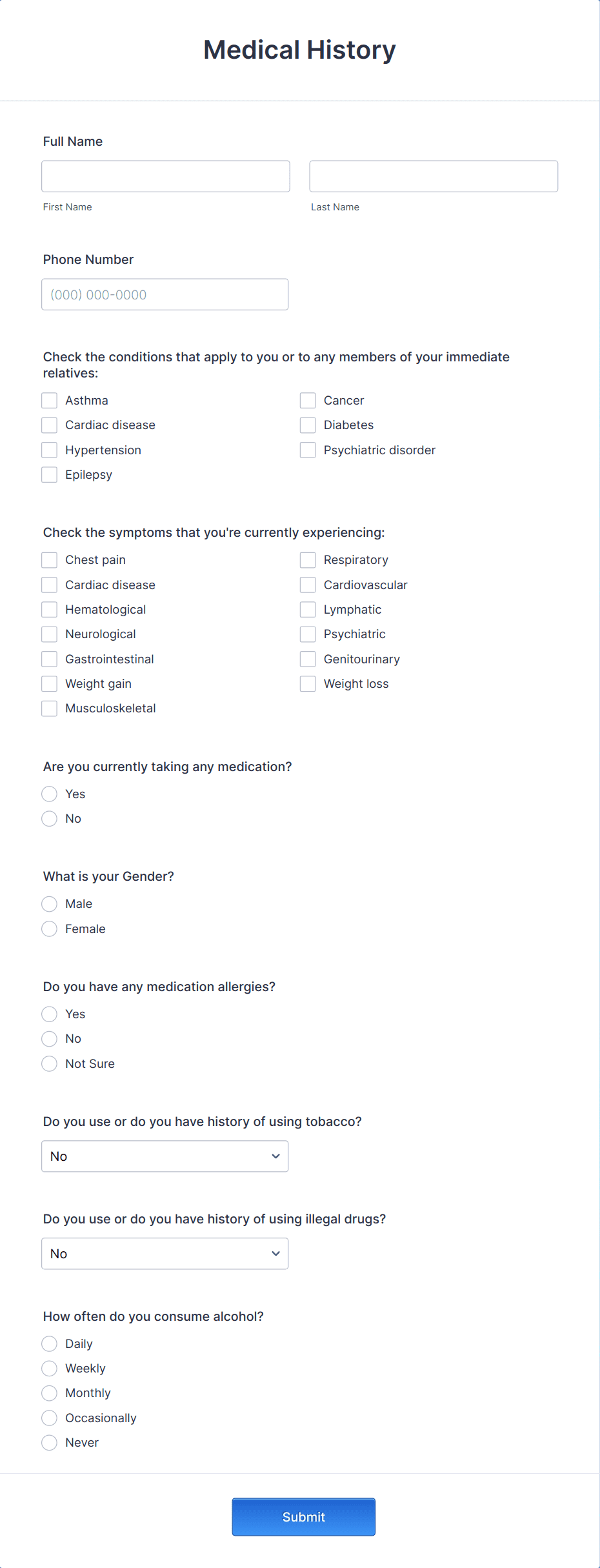 HIPAA Medical History Form Template | Jotform