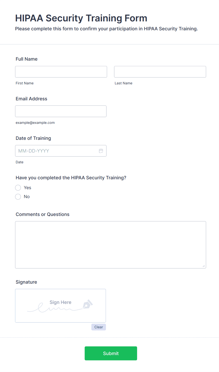 HIPAA Security Training Form Template | Jotform