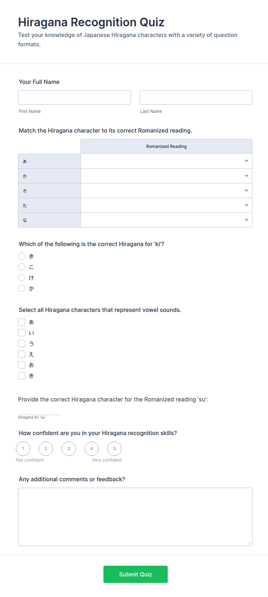 Hiragana Recognition Quiz Form Template | Jotform
