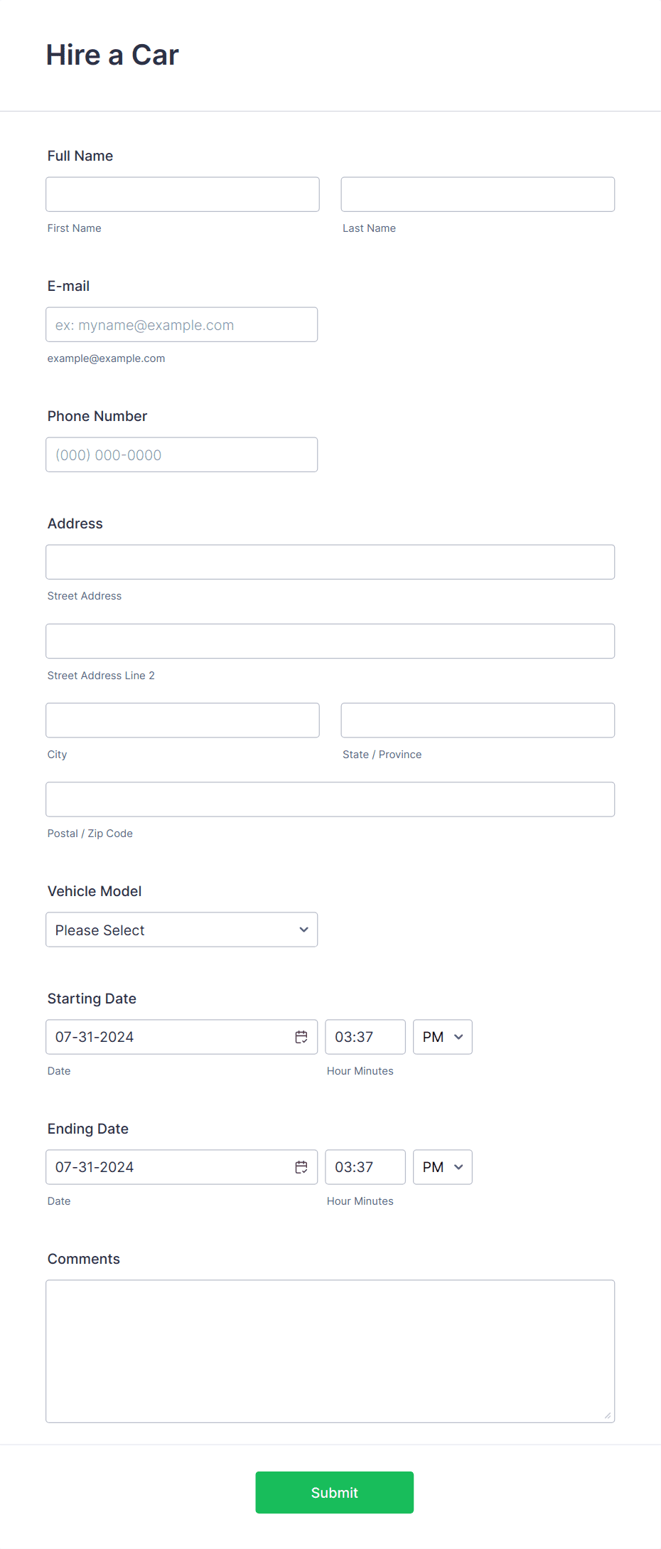 Hire a Car Form Template | Jotform