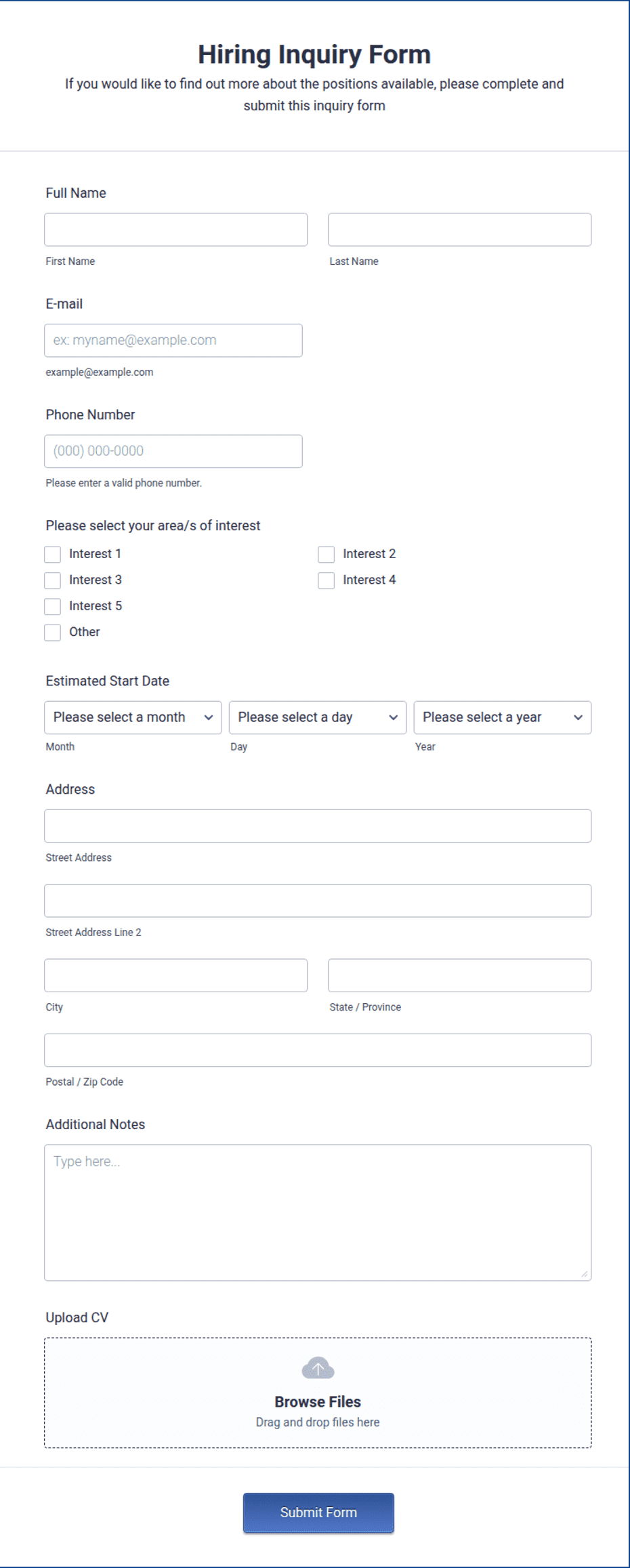 Hiring Inquiry Form Template | Jotform