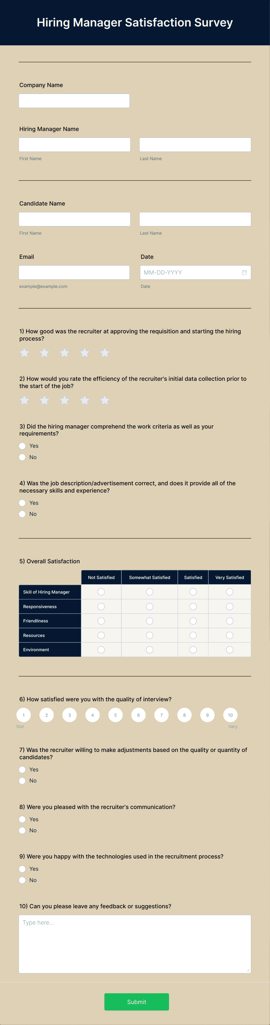 Hiring Manager Satisfaction Survey Form Template | Jotform