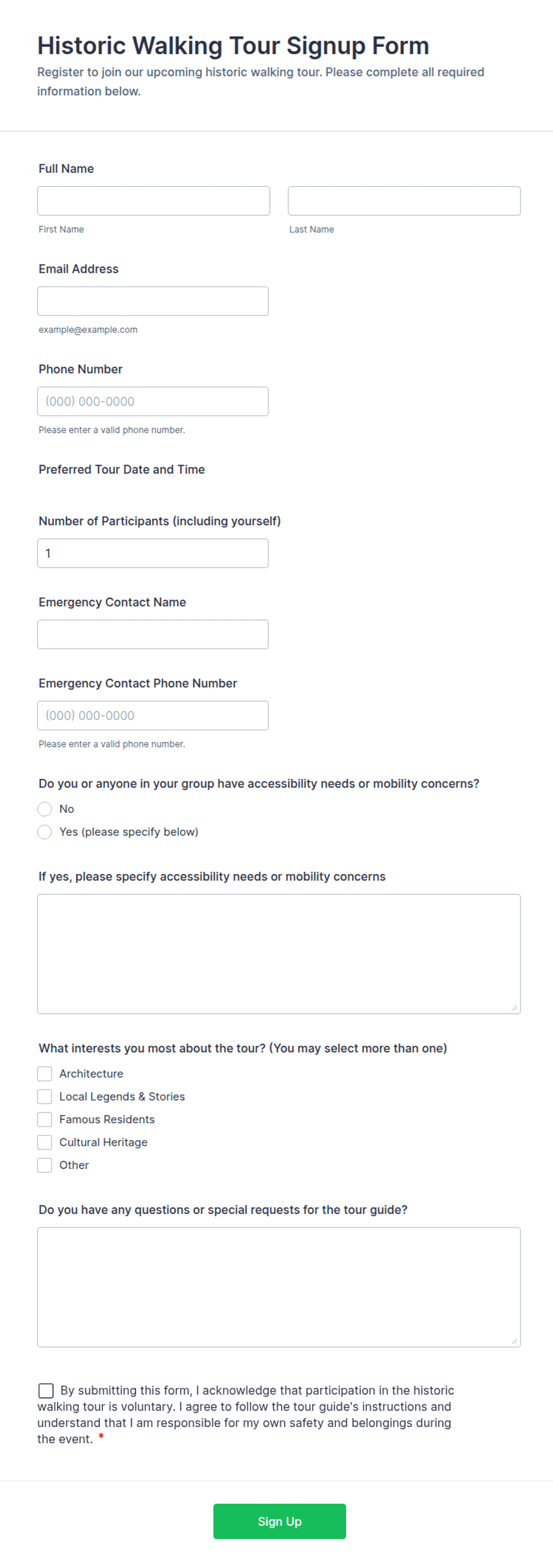 Historic Walking Tour Signup Form Template | Jotform