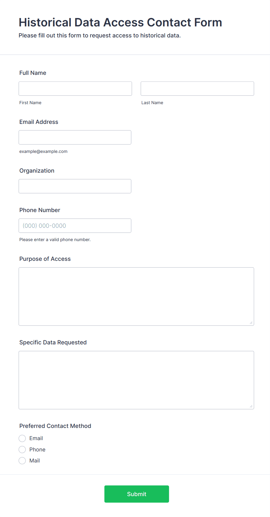 Historical Data Access Contact Form Template | Jotform