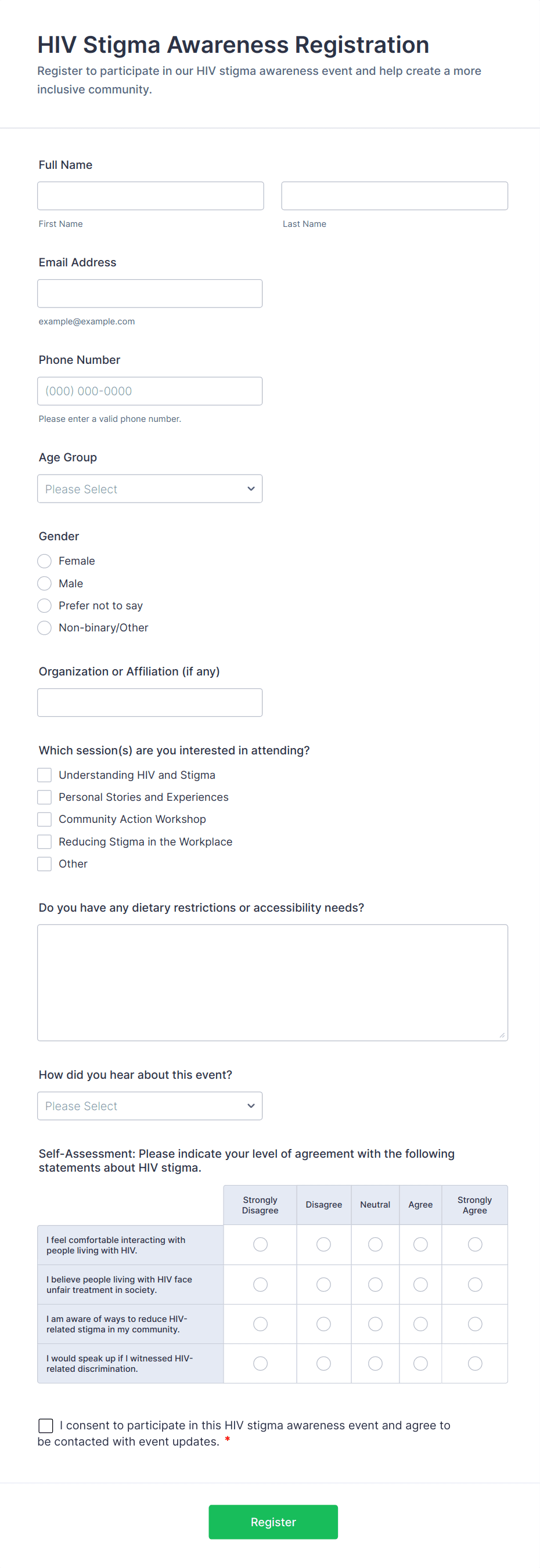 HIV Stigma Awareness Registration Form Template | Jotform