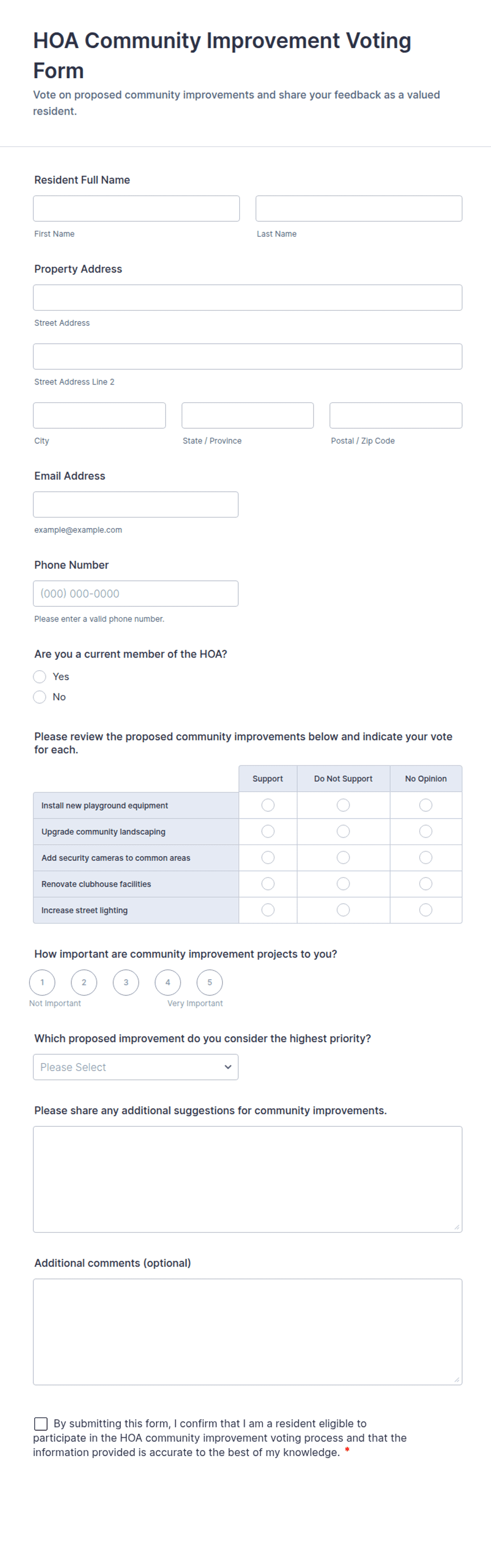 HOA Community Improvement Voting Form Template | Jotform