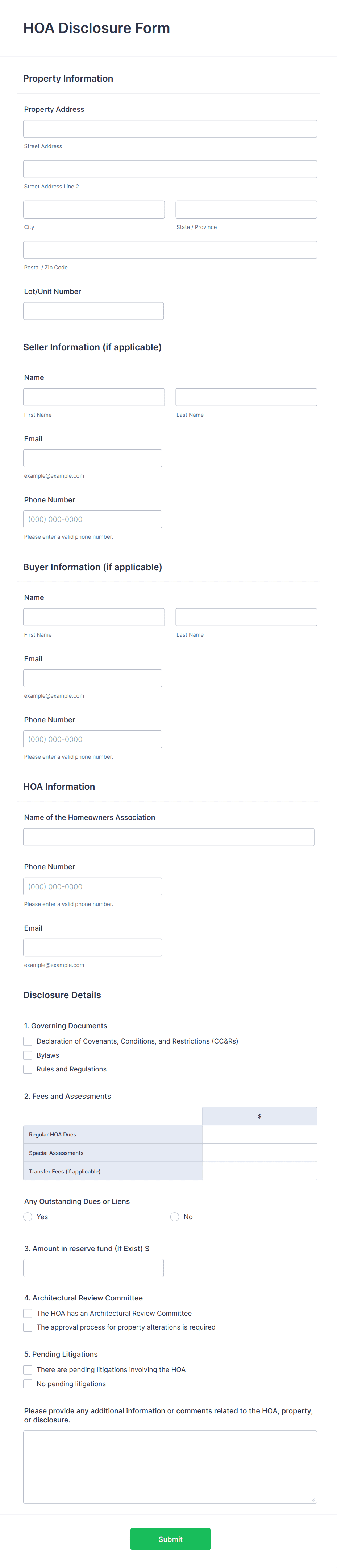 HOA Disclosure Form Template | Jotform