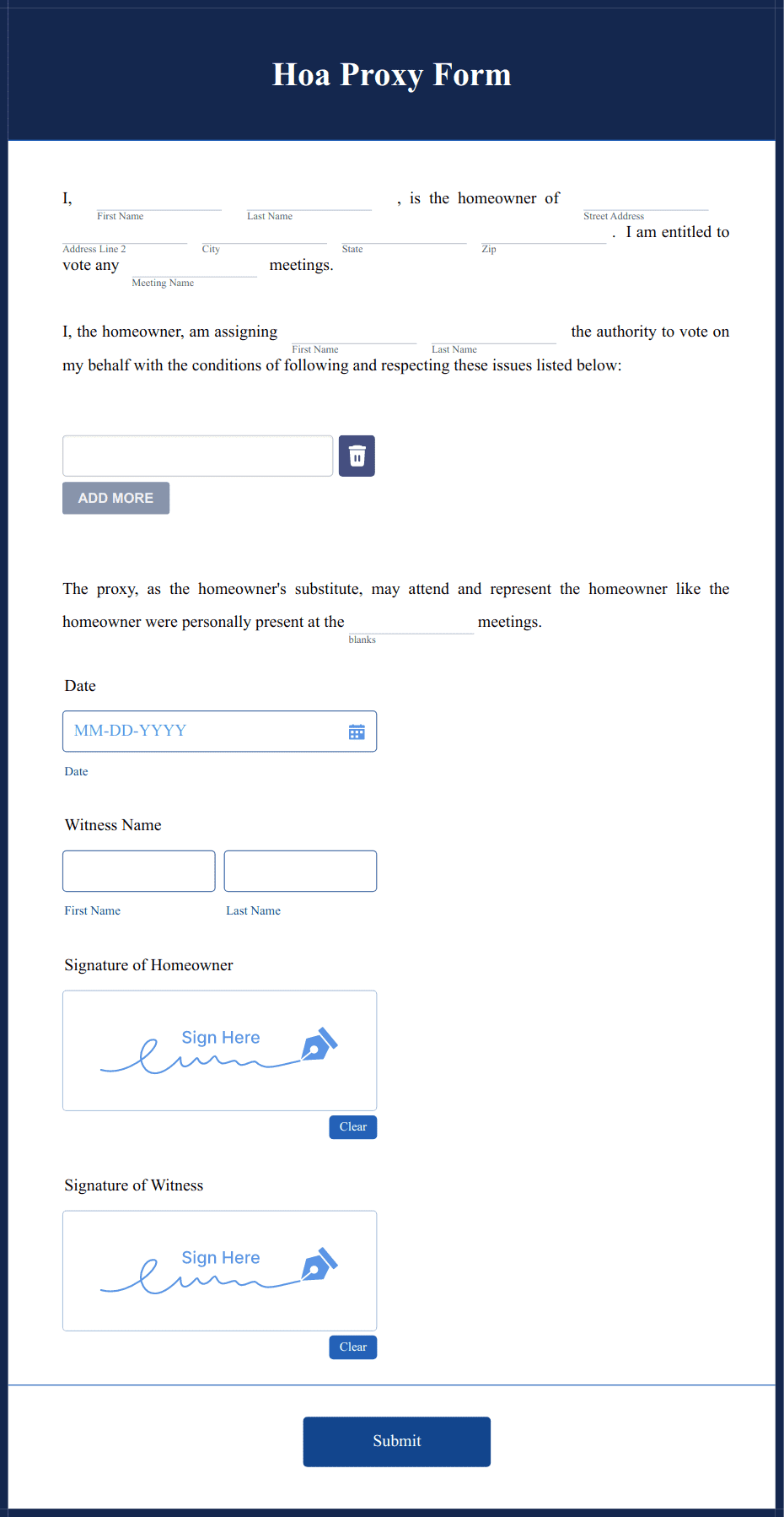 Hoa Proxy Form Template | Jotform