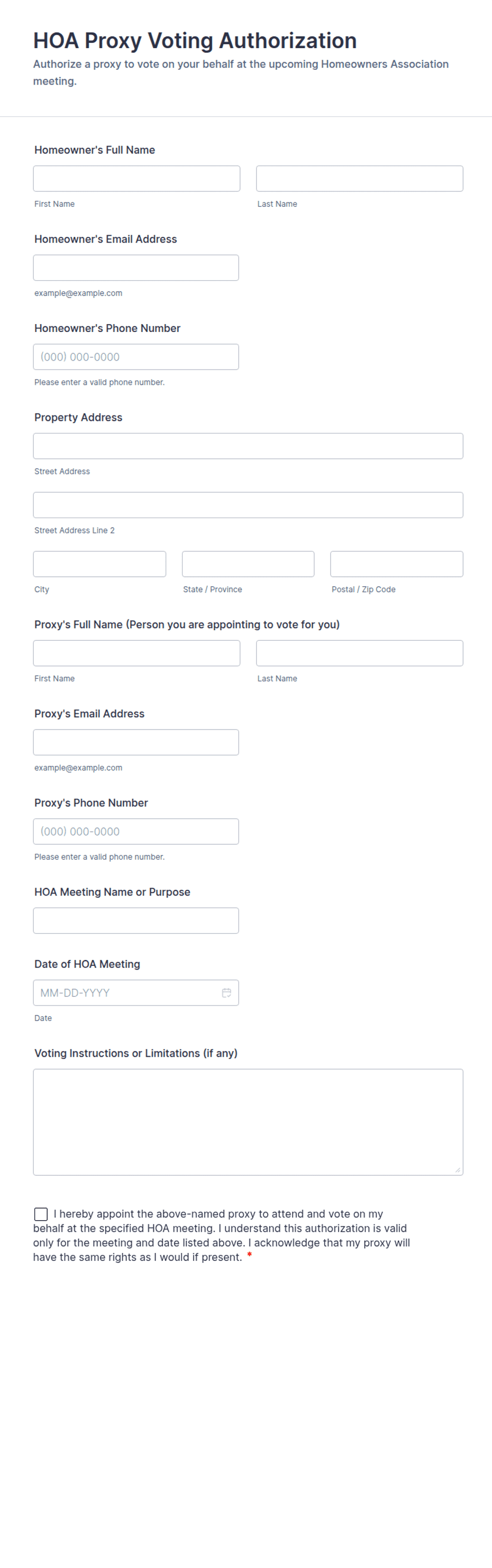 HOA Proxy Voting Authorization Form Template | Jotform