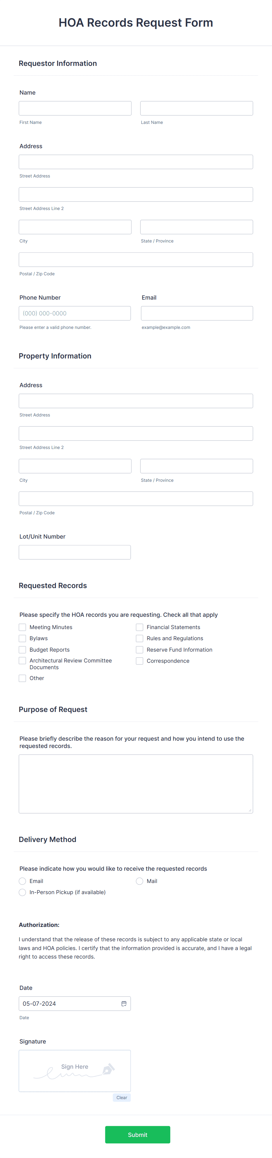 HOA Records Request Form Template | Jotform