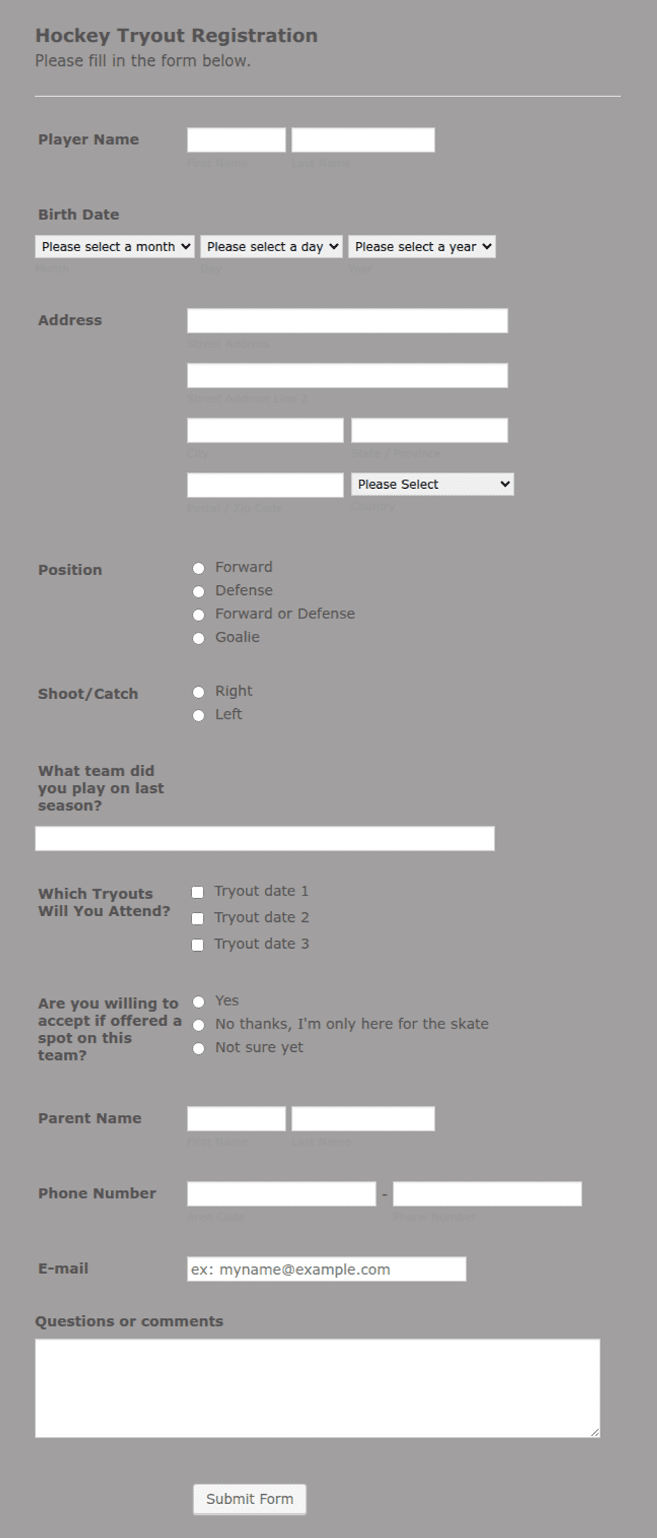 Hockey Tryout Registration Form Template | Jotform