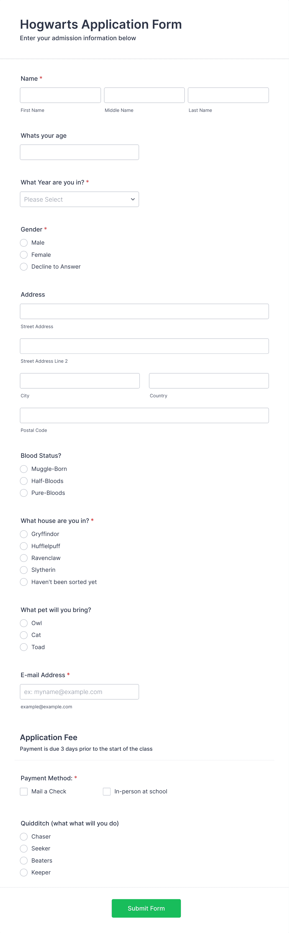 Hogwarts Form Template | Jotform