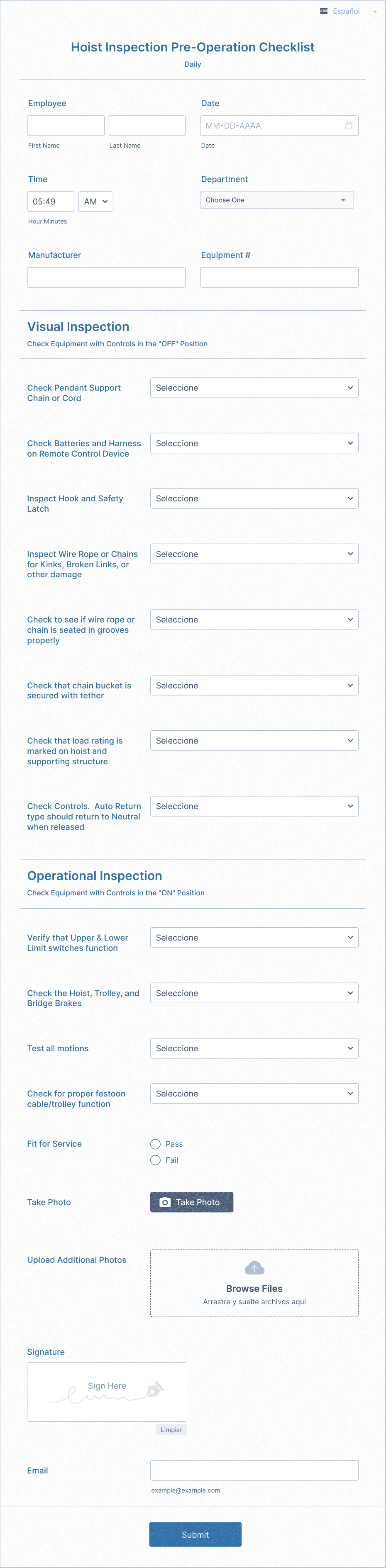 Hoist Inspection Pre-Operation Checklist Form Template | Jotform