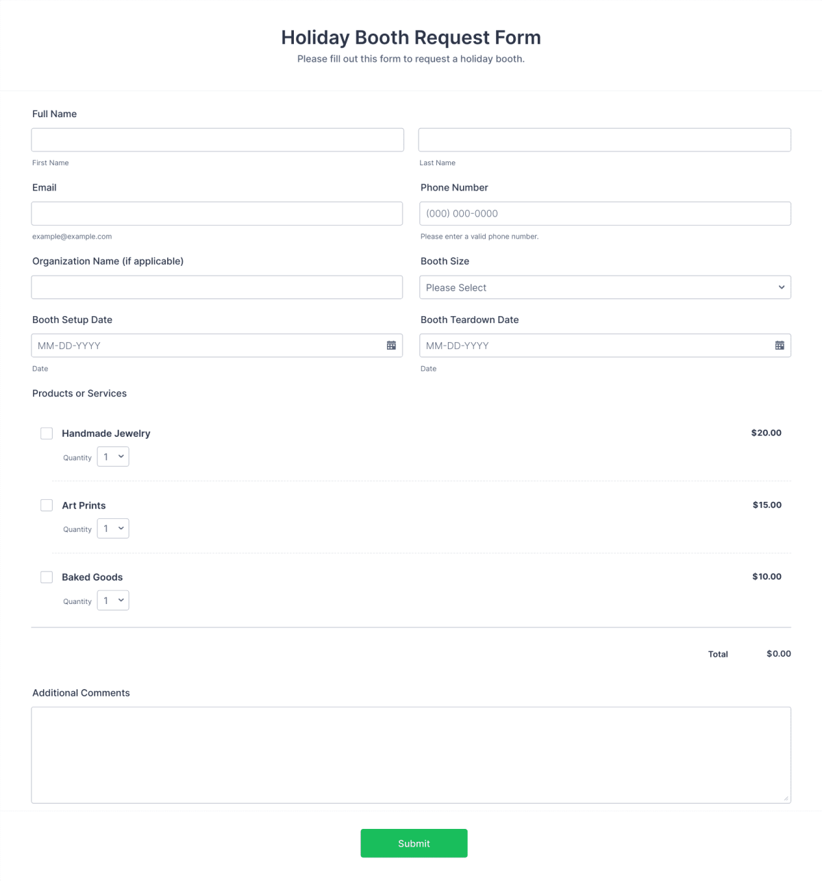 Holiday Booth Request Form Template | Jotform