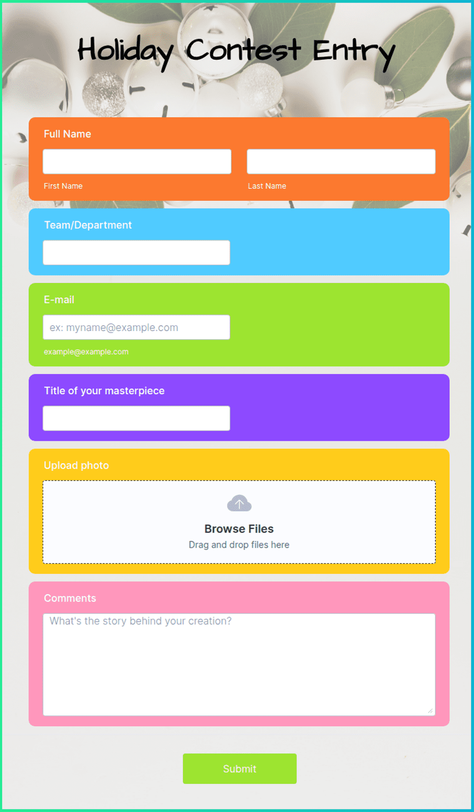 Holiday Contest Entry Form Template | Jotform