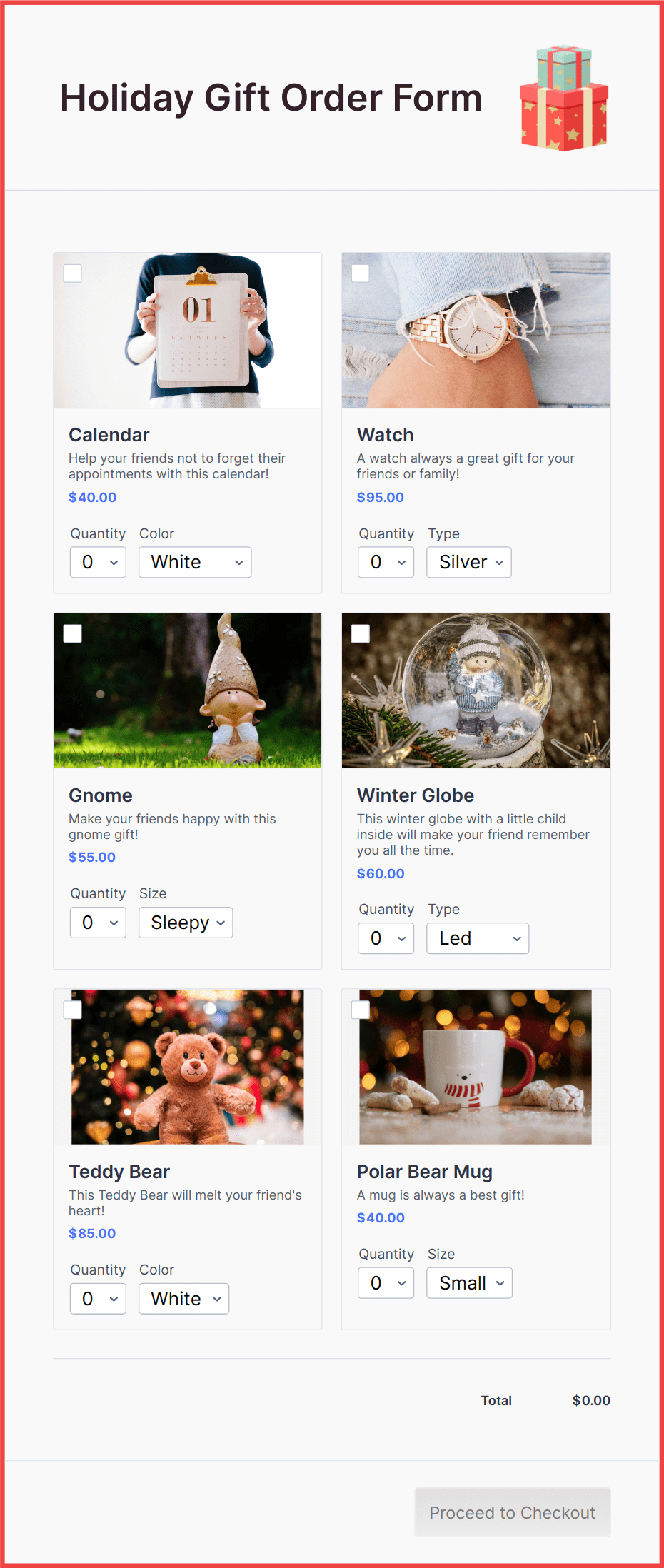 Holiday Gift Order Form Template | Jotform