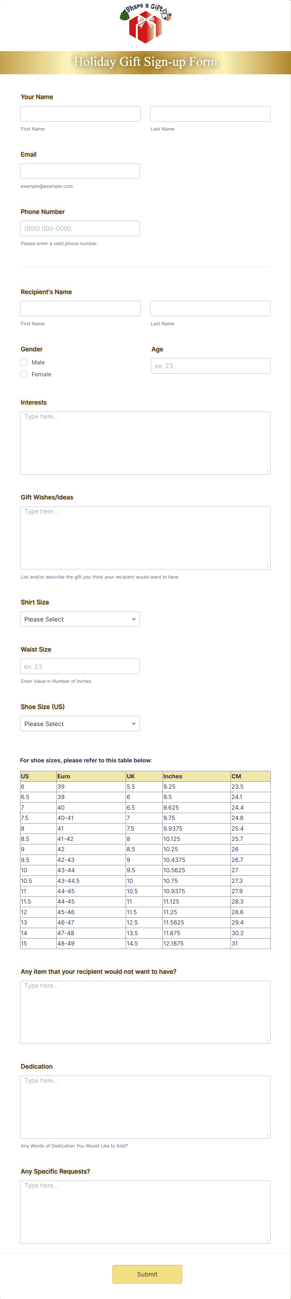 Holiday Gift Sign-up Form Template | Jotform