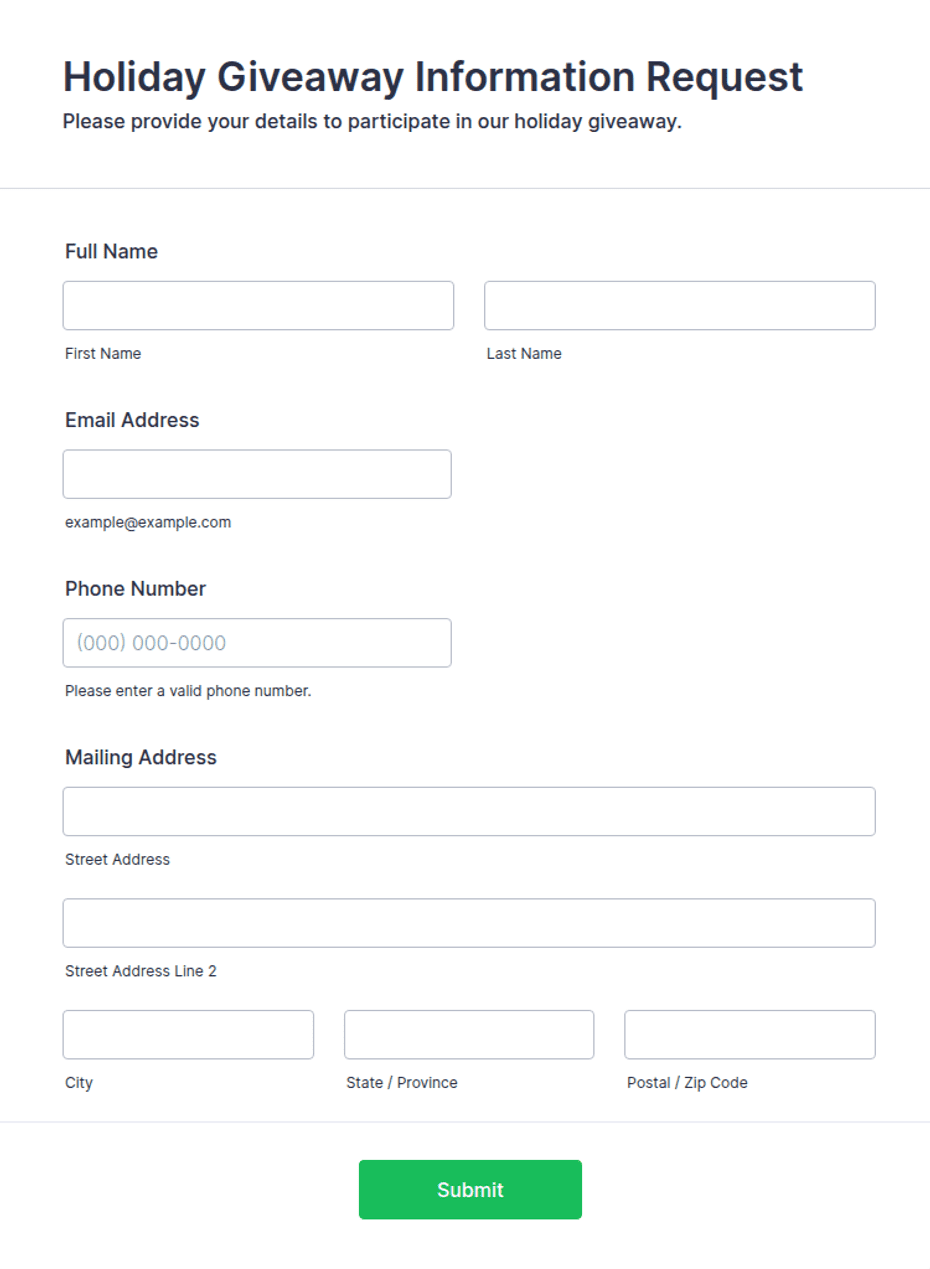 Holiday Giveaway Information Request Form Template | Jotform
