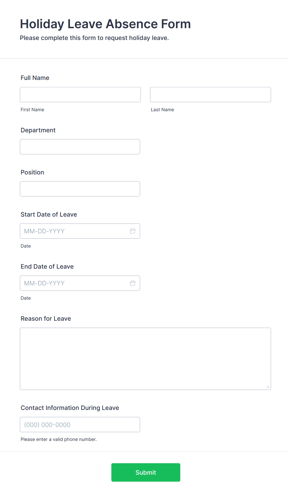 Holiday Leave Absence Form Template | Jotform