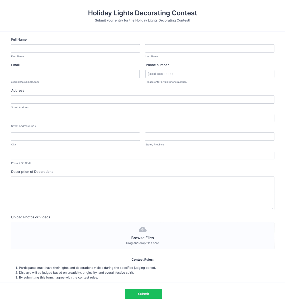 Holiday Lights Decorating Contest Form Template | Jotform