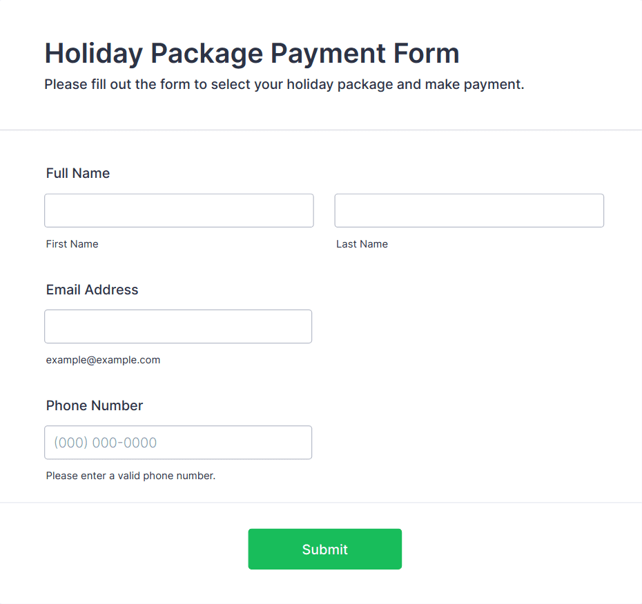 Holiday Package Payment Form Template | Jotform