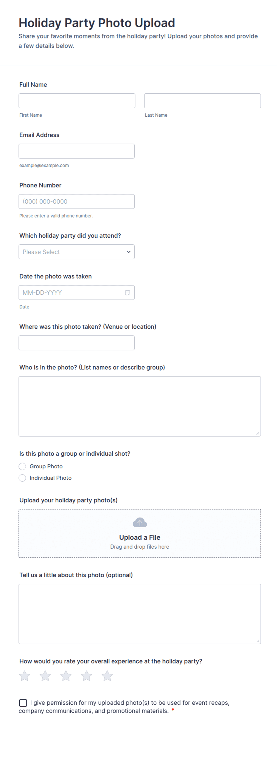 Holiday Party Photo Upload Form Template | Jotform