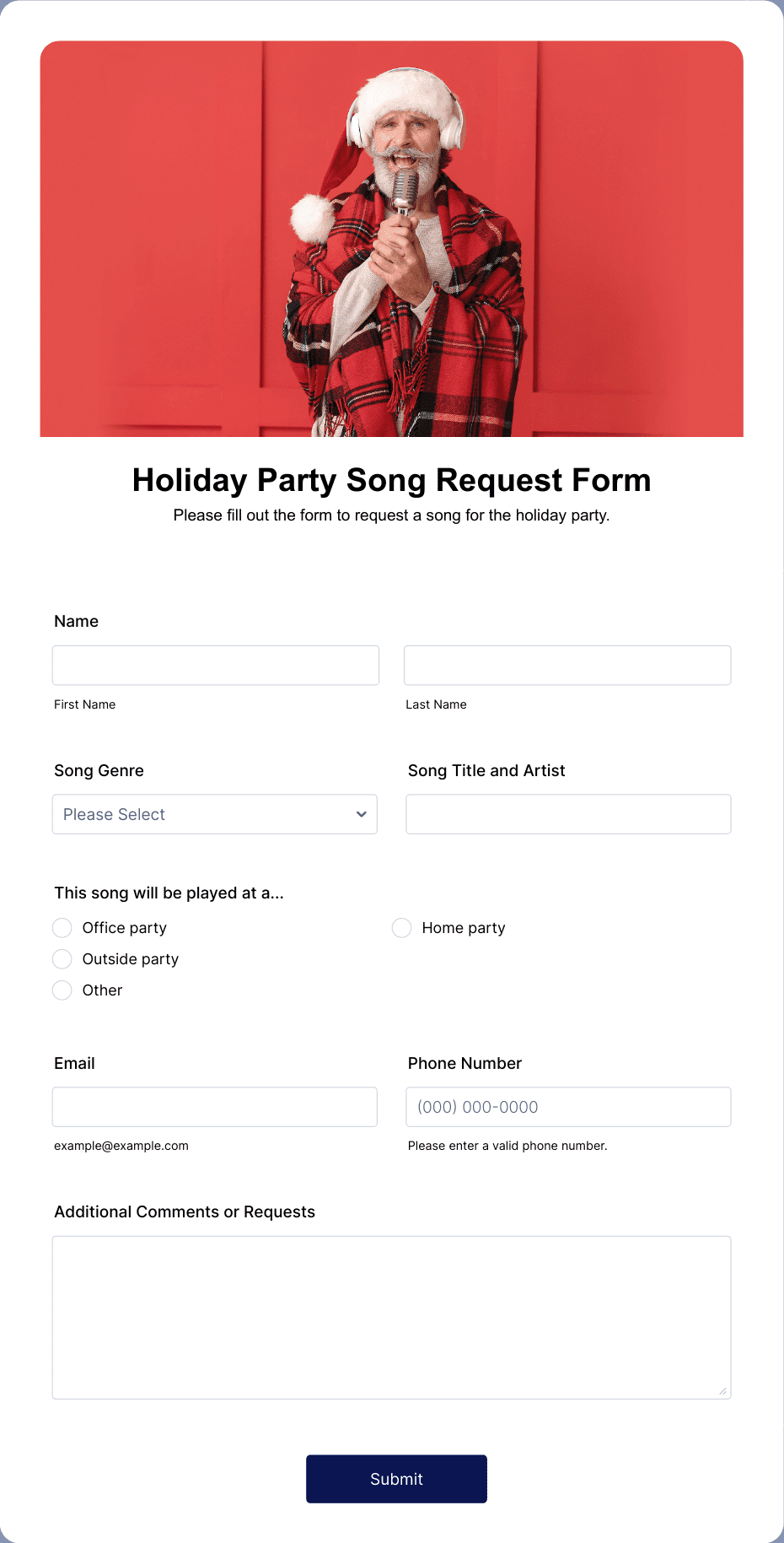 Holiday Party Song Request Form Template | Jotform