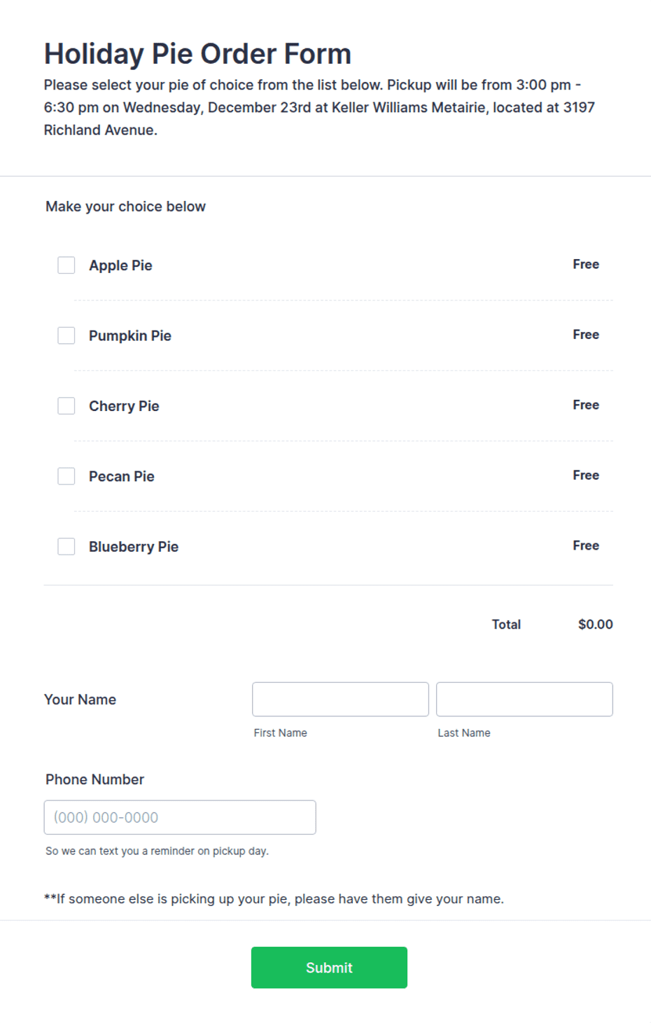Holiday Pie Order Form Template | Jotform